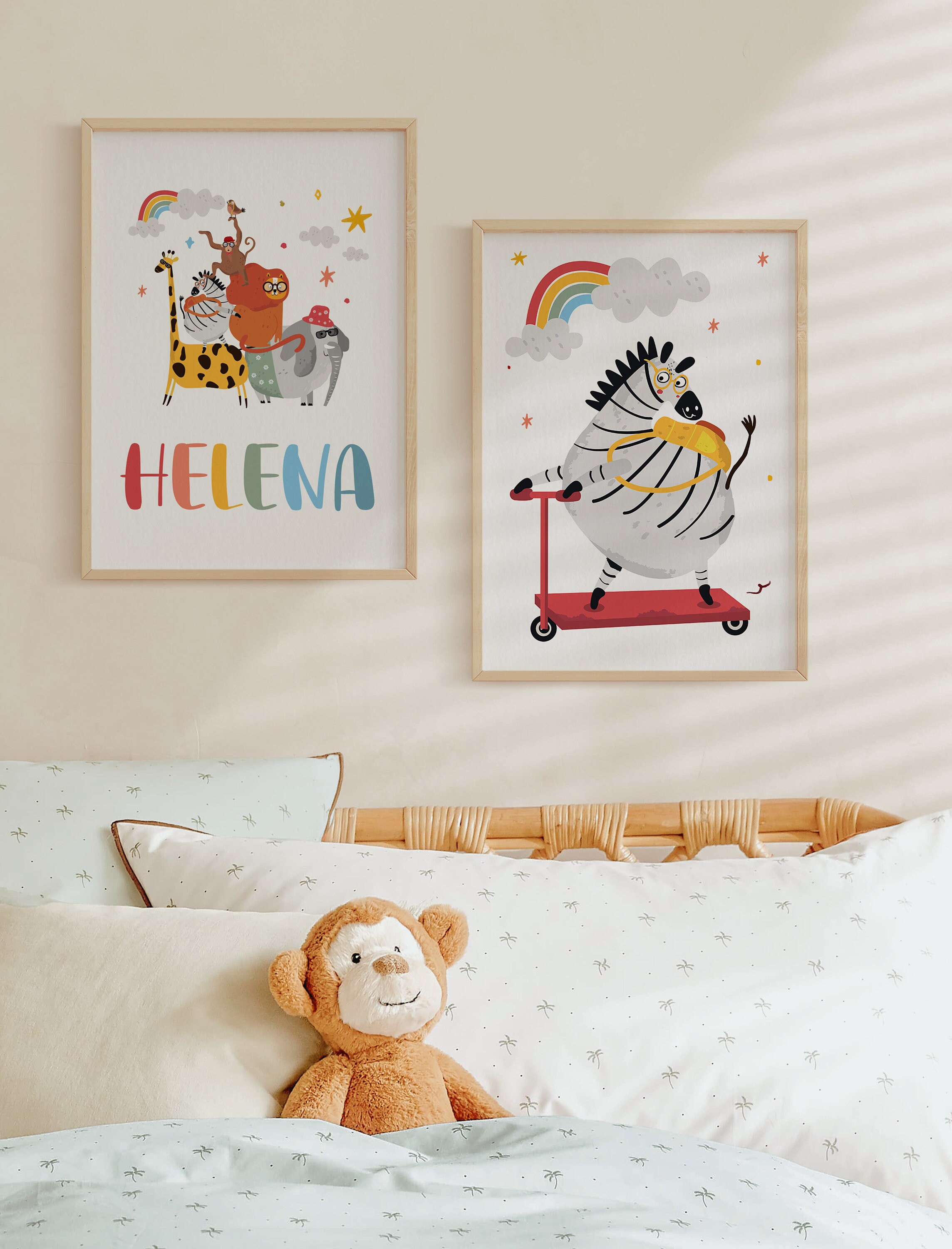 Zebra on Scooter Name Poster Set | Cute Watercolor Safari Animal Print ...