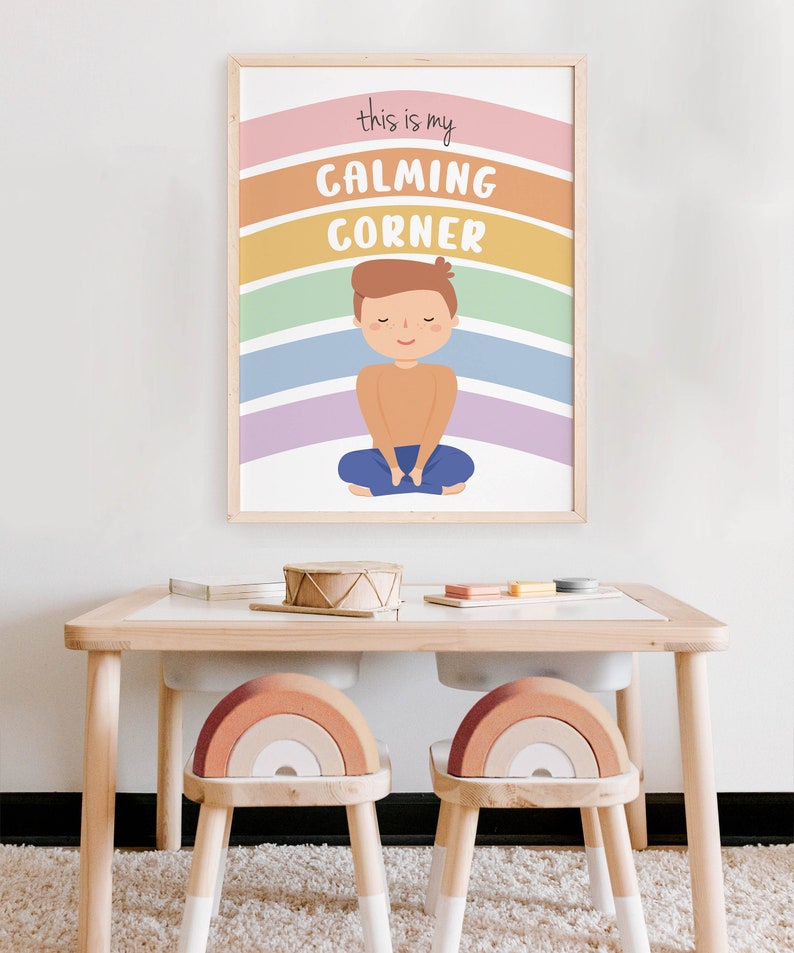 Calm Corner Sign Rainbow Classroom Decor Therapist Office Wall Art ...