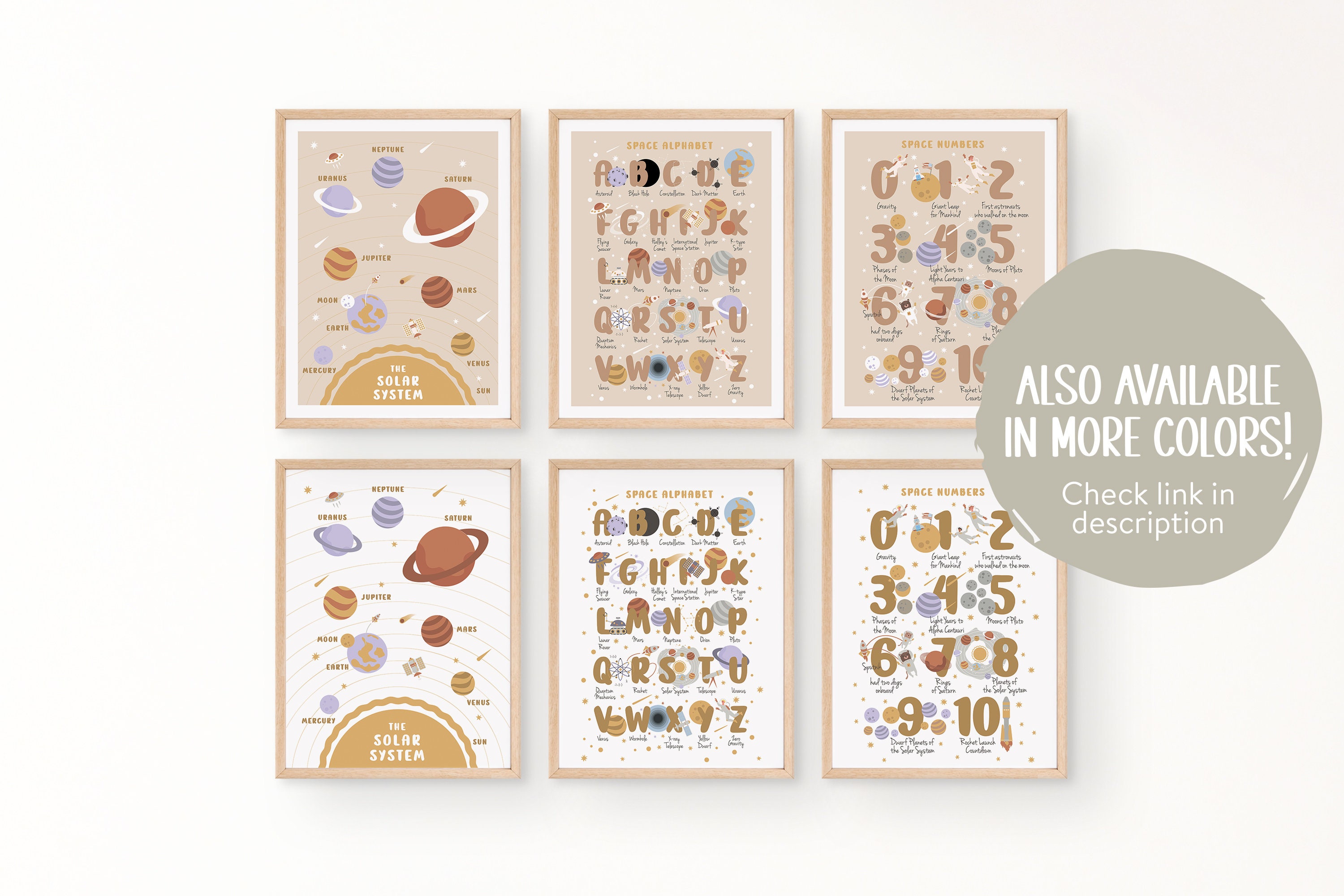 Space Educational Poster Set | Alphabet, Numbers & Solar System | Grey ...