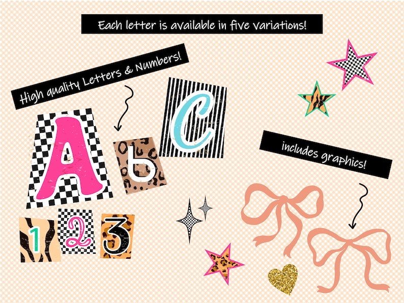 Preppy Ransom Note Letters PNG | Trendy Cheetah Leopart Checkers Print ...