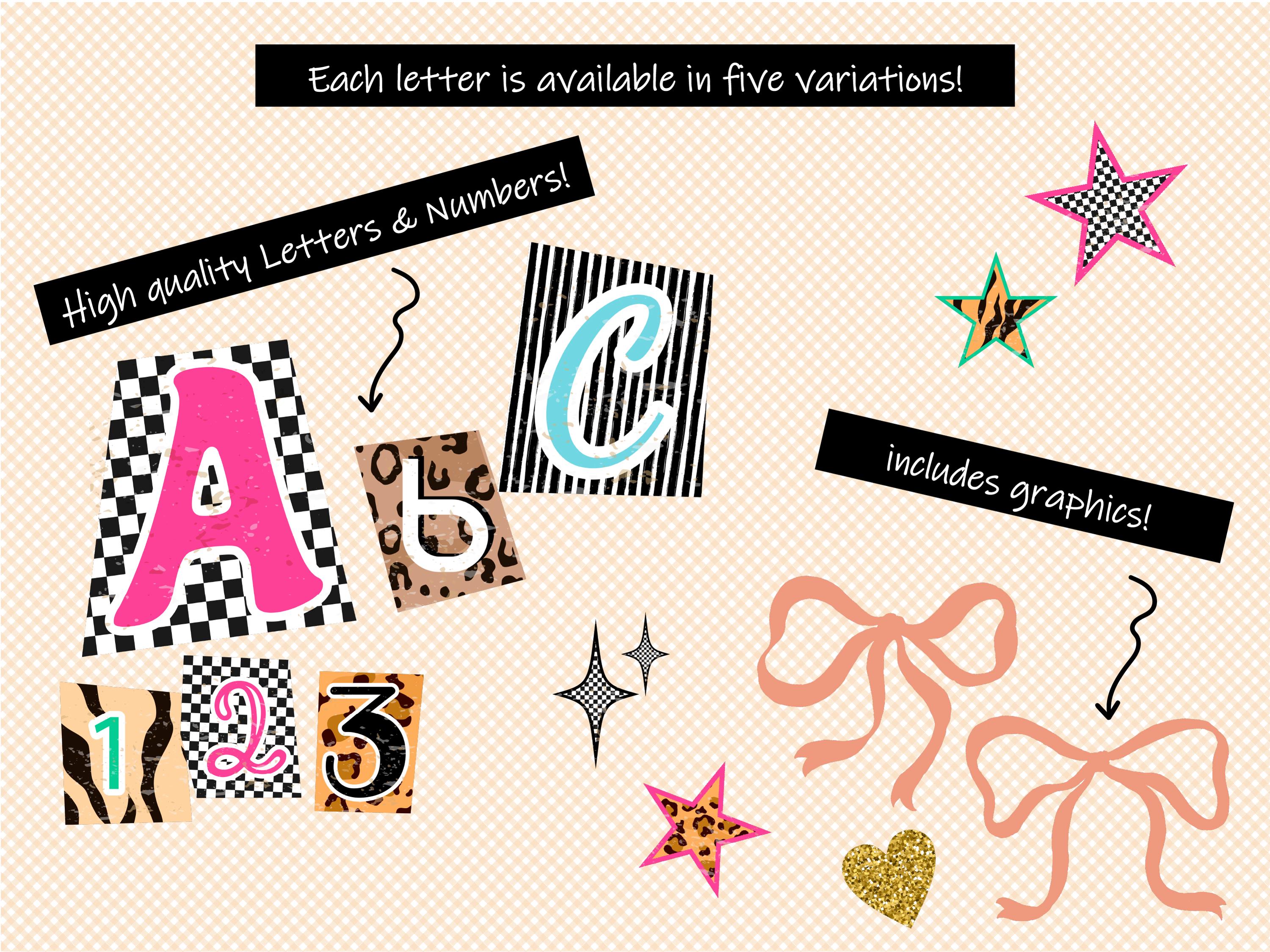 Preppy Ransom Note Letters PNG | Trendy Cheetah Leopart Checkers Print ...