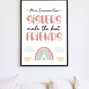 Personalized Sisters Room Poster | Calm Boho Playroom Wall Art ...