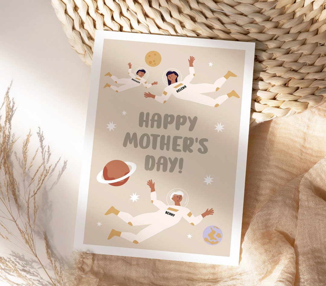 Personalized Space Themed Mothers Day Card Astronaut Family Custom ...