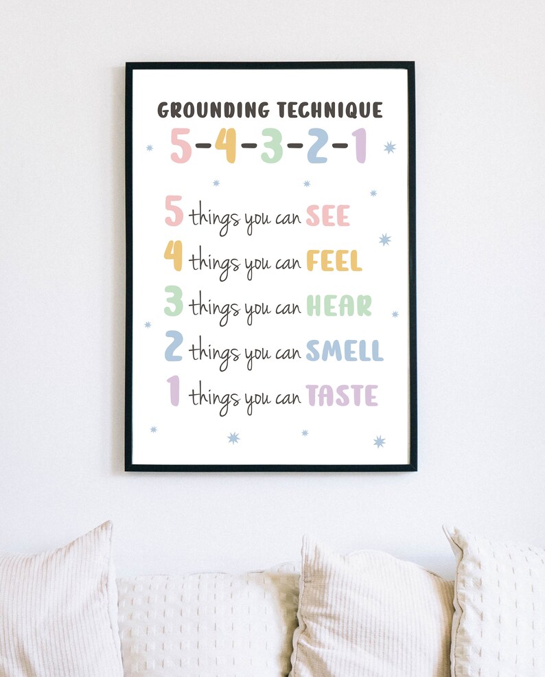 Grounding Techniques Poster 5 4 3 2 1 Print Therapy Office Decor ...