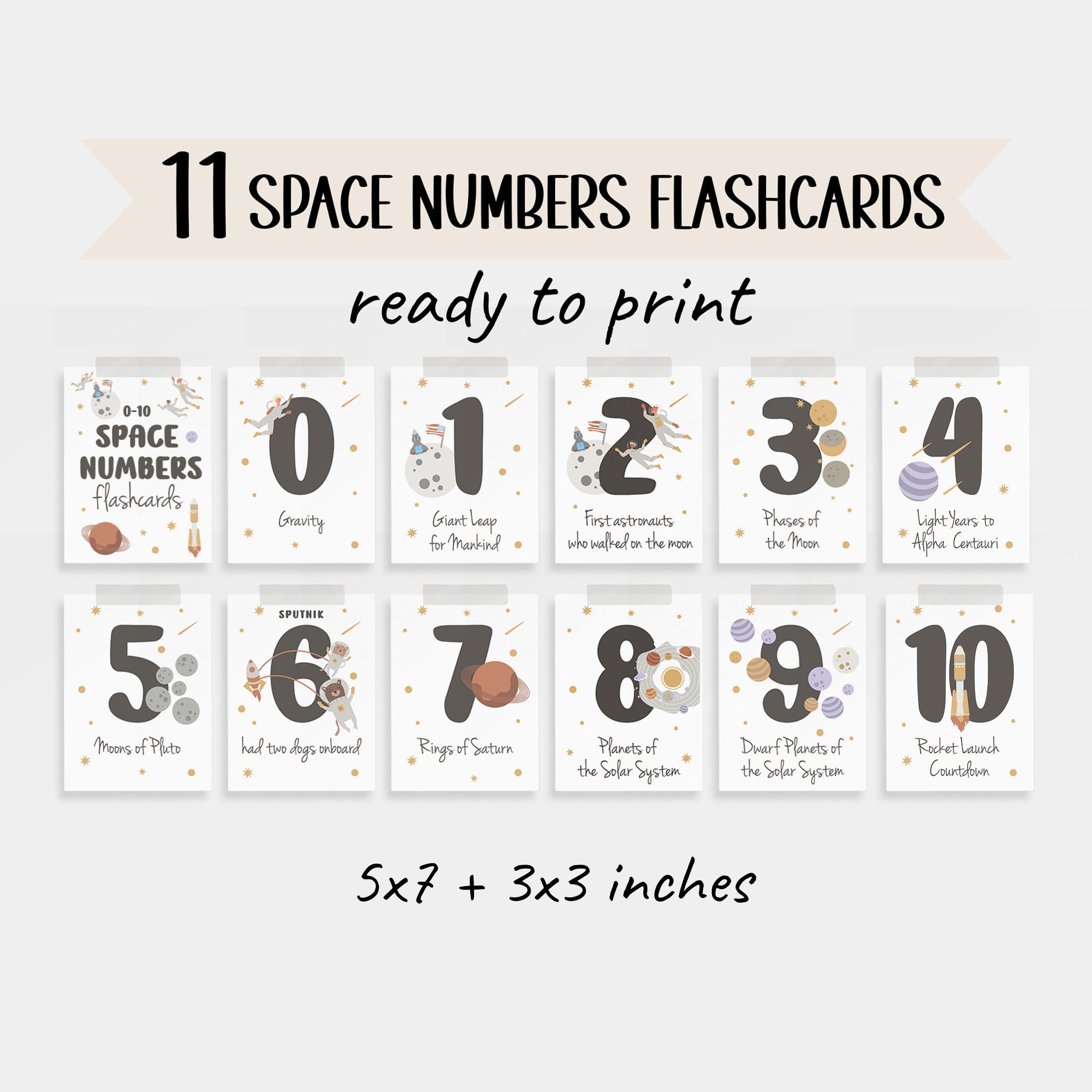 11 Outer Space Numbers Flashcards | Preschool Flash Cards | Science for ...