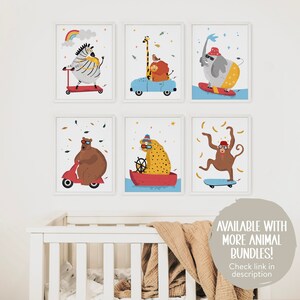 Zebra on Scooter Name Poster Set | Cute Watercolor Safari Animal Print ...