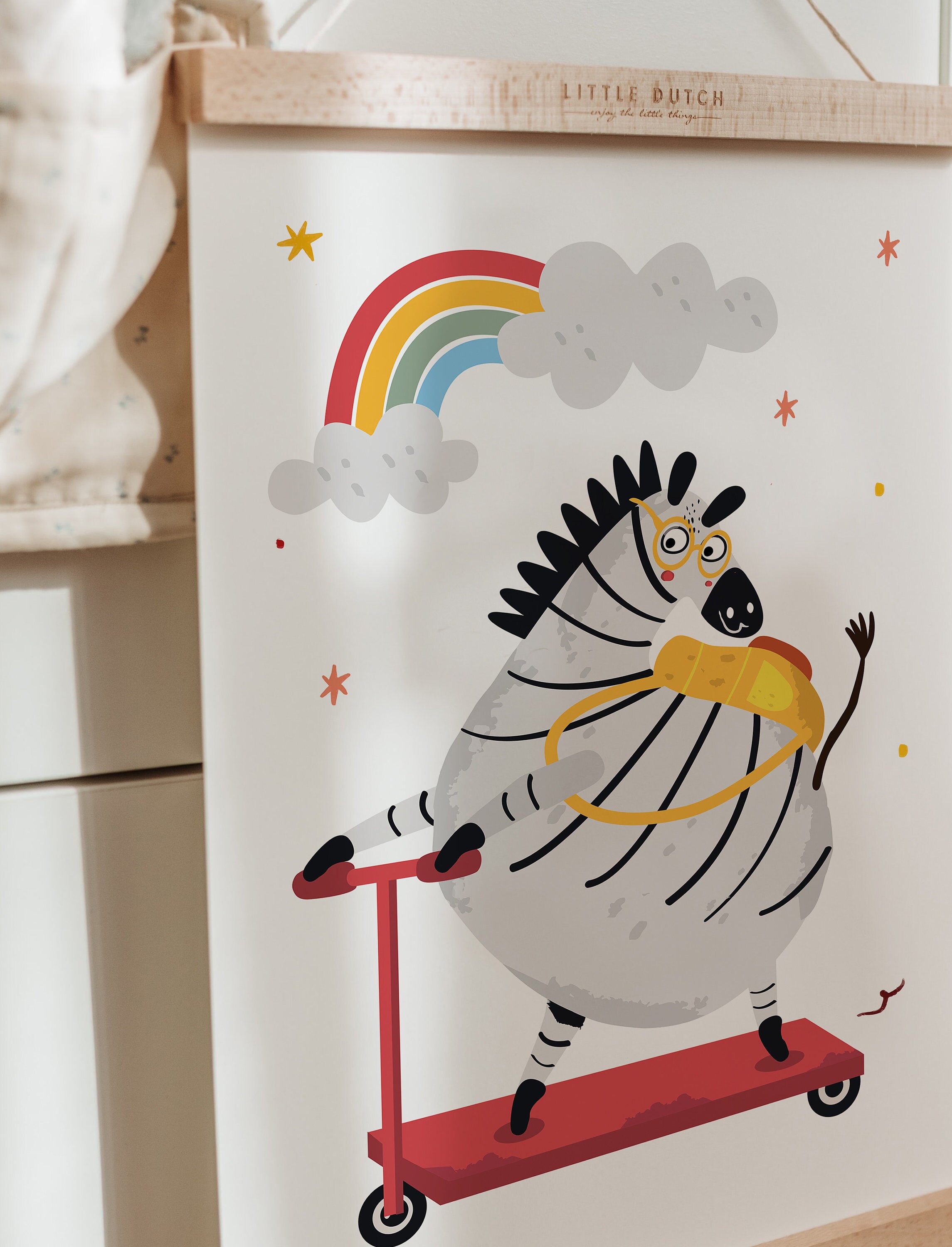 Zebra on Scooter Name Poster Set | Cute Watercolor Safari Animal Print ...
