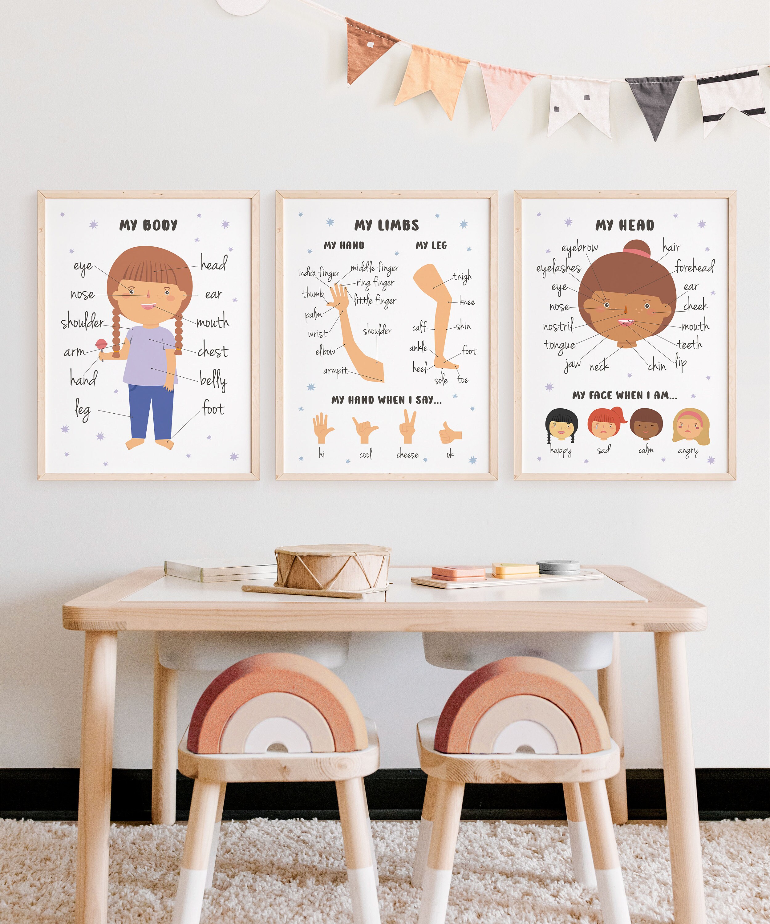 Girl's My Body Parts Educational Poster Set | Montessori Human Anatomy ...