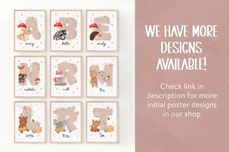 Custom Teddy Bear Name Initial Poster Personalized Nursery Decor ...