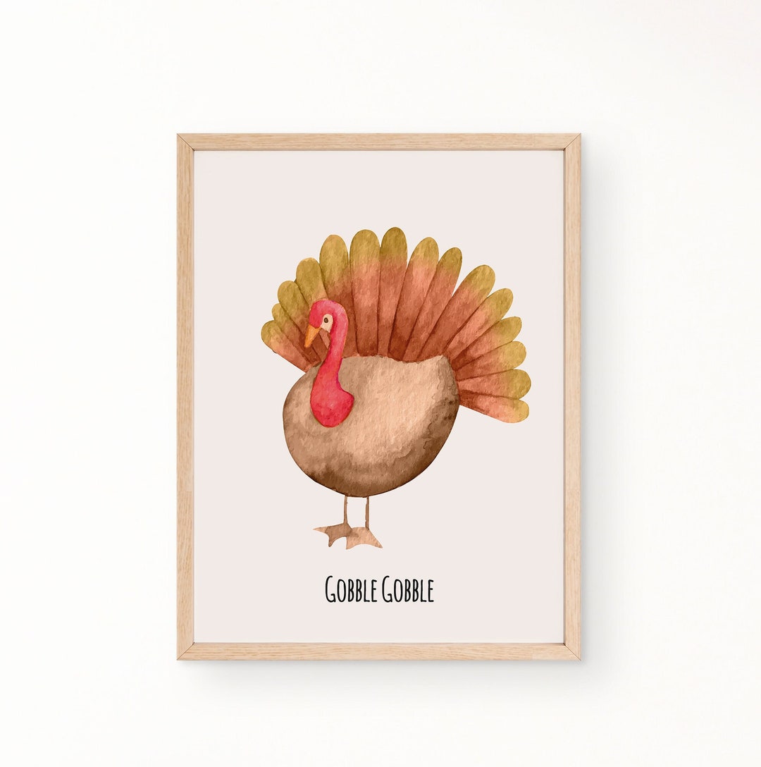 Gobble Gobble Turkey Printable Thanksgiving Wall Art Fall Watercolor ...