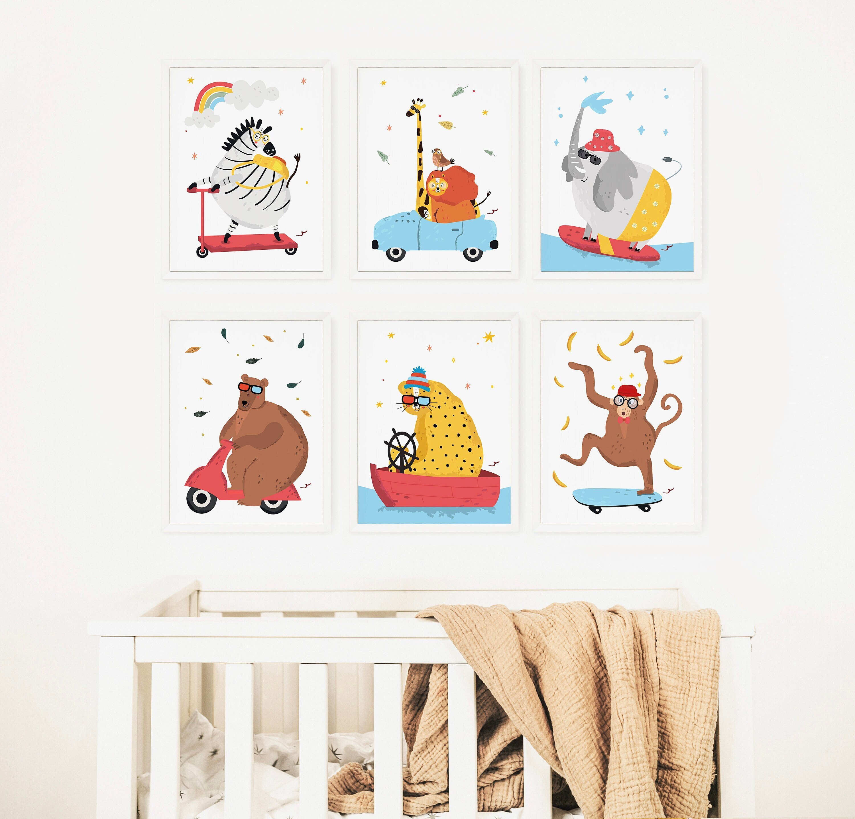 Funny Safari Animals Poster Set | Giraffe, Bear, Cheetah, Lion, Monkey ...