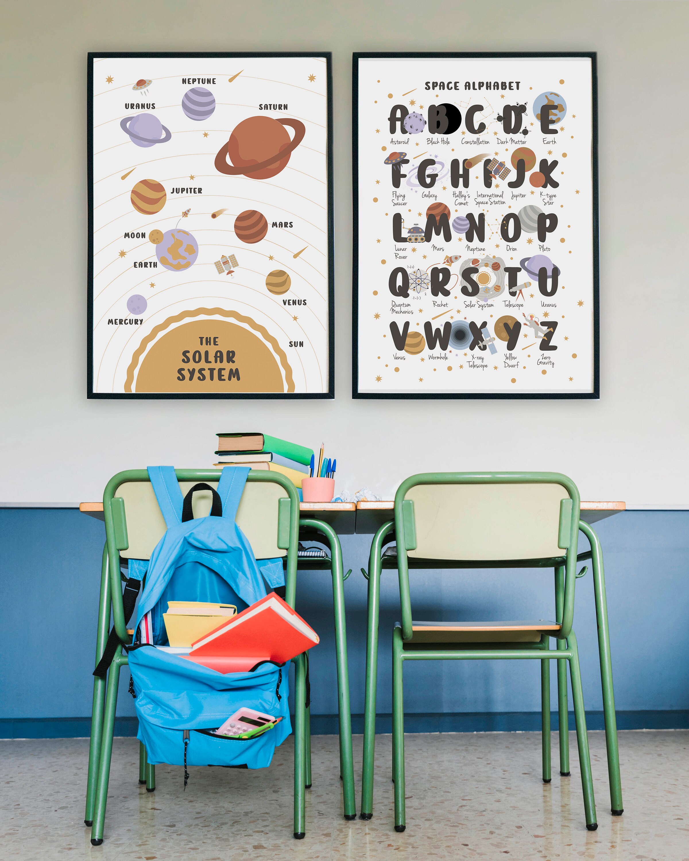 Space Educational Poster Set | Alphabet, Numbers & Solar System | White ...
