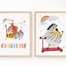 Zebra on Scooter Name Poster Set | Cute Watercolor Safari Animal Print ...