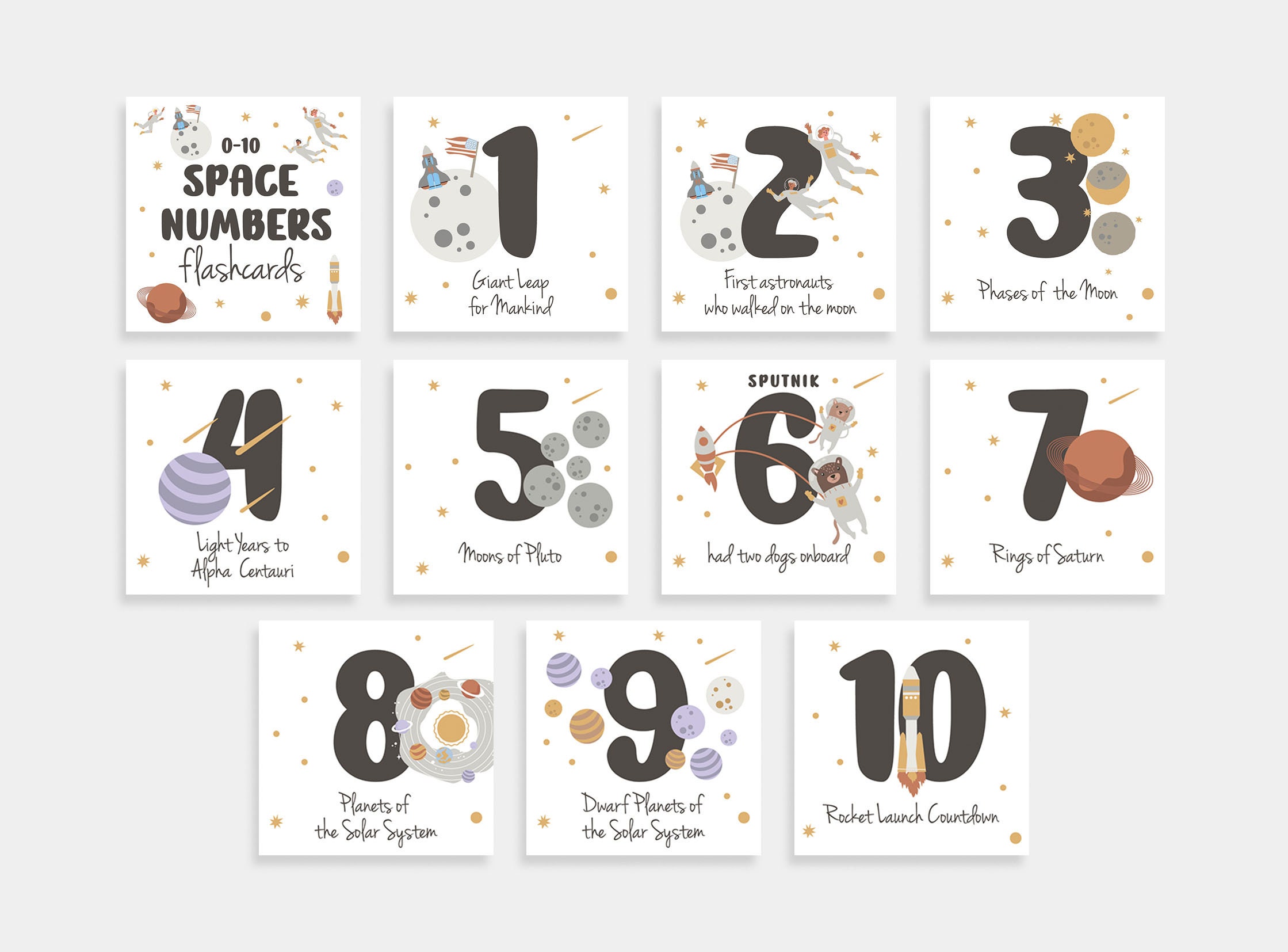 Outer Space Numbers Flashcards & Poster Preschool Flash - Etsy