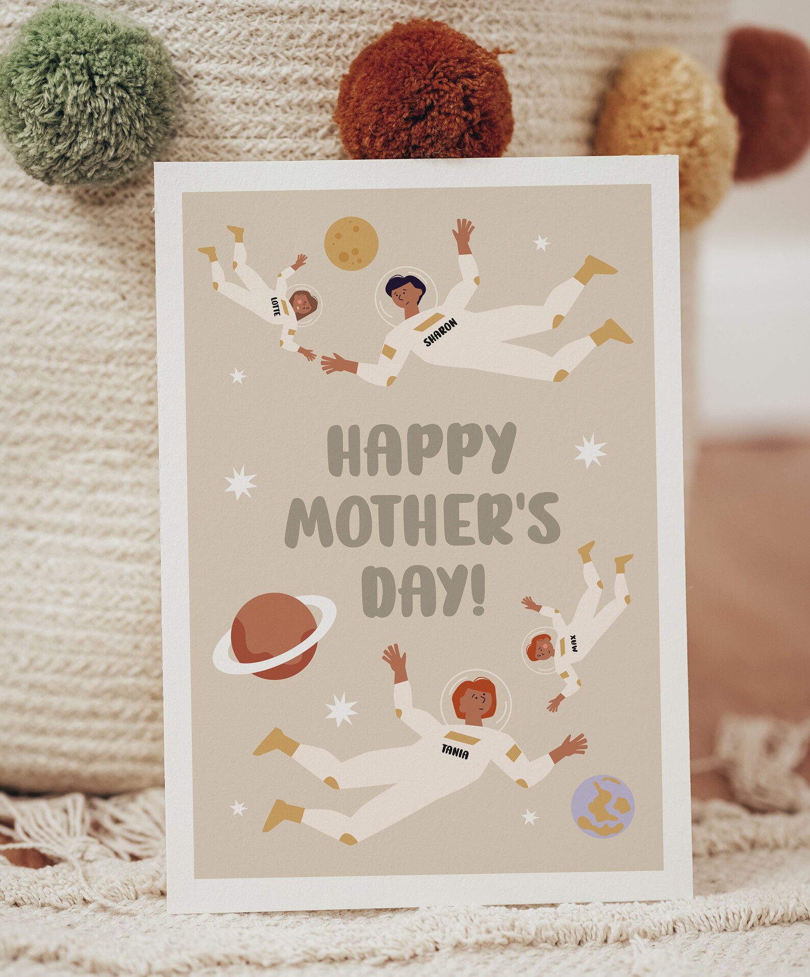 Personalized Space Themed Mothers Day Card Astronaut Family - Etsy