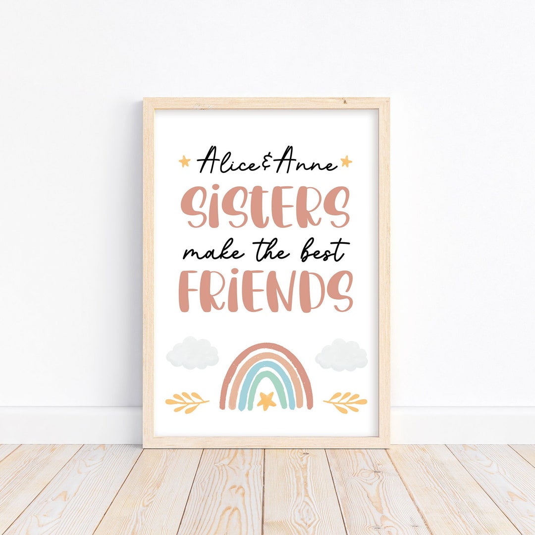 Personalized Sisters Room Poster | Calm Boho Playroom Wall Art ...