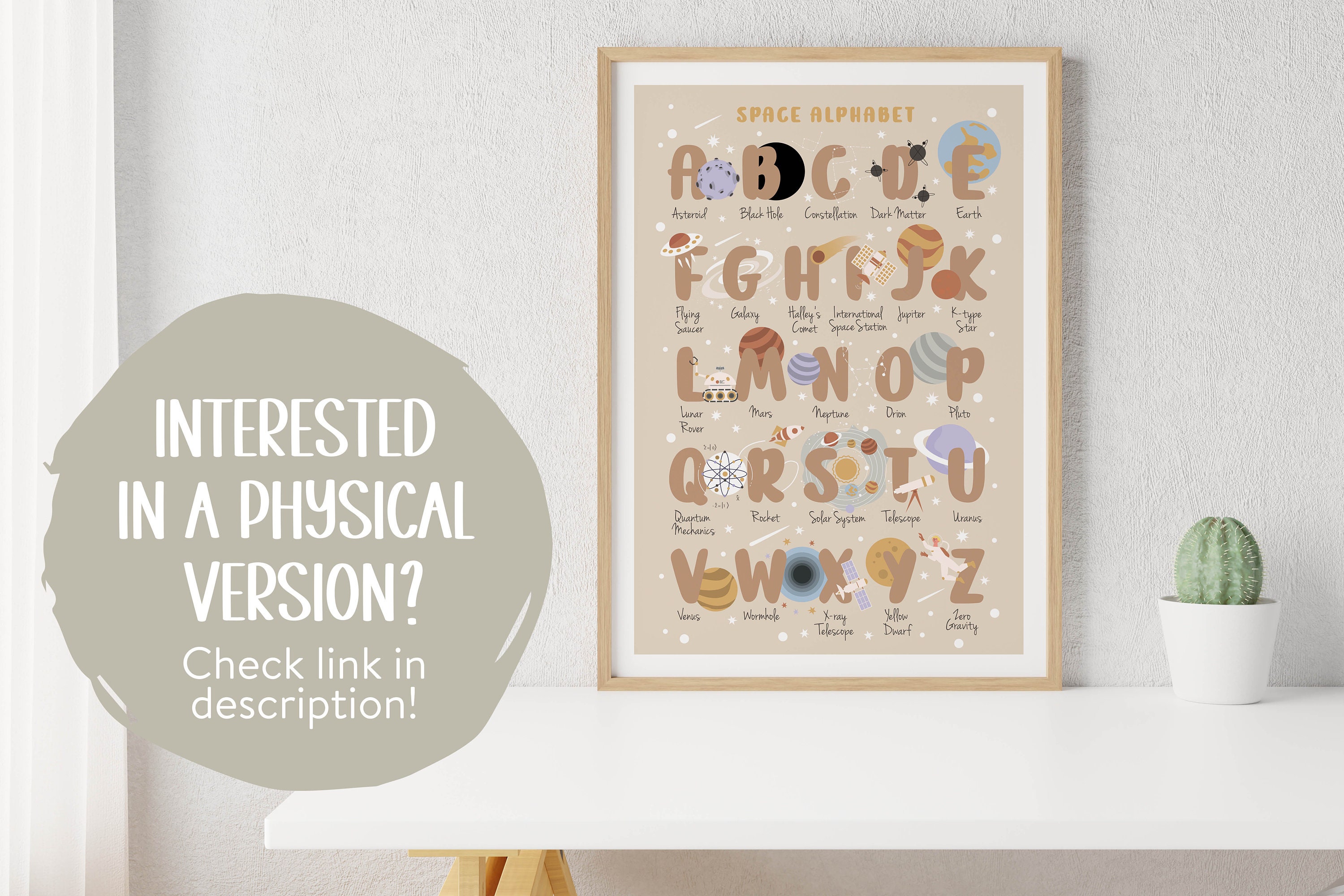 Space Alphabet Classroom Print Learn the ABC Preschool Homeschool ...