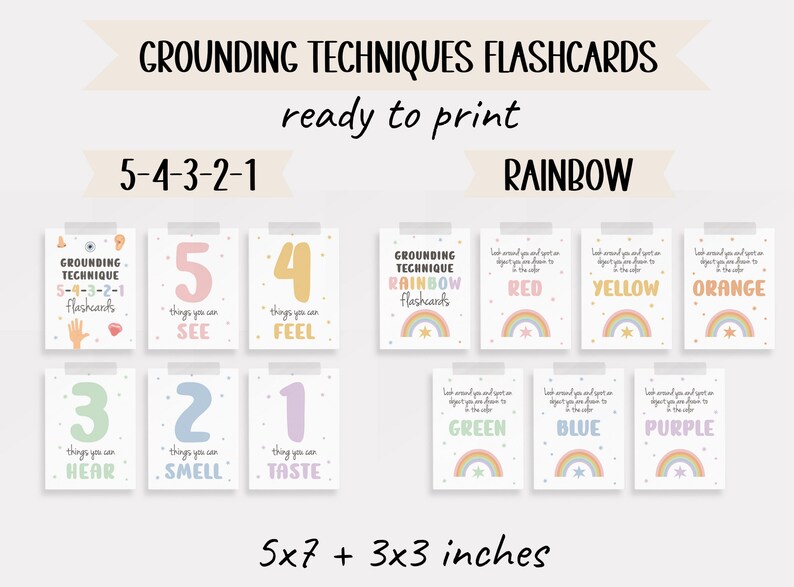Rainbow Grounding Technique Flashcards & Posters School Counselor ...