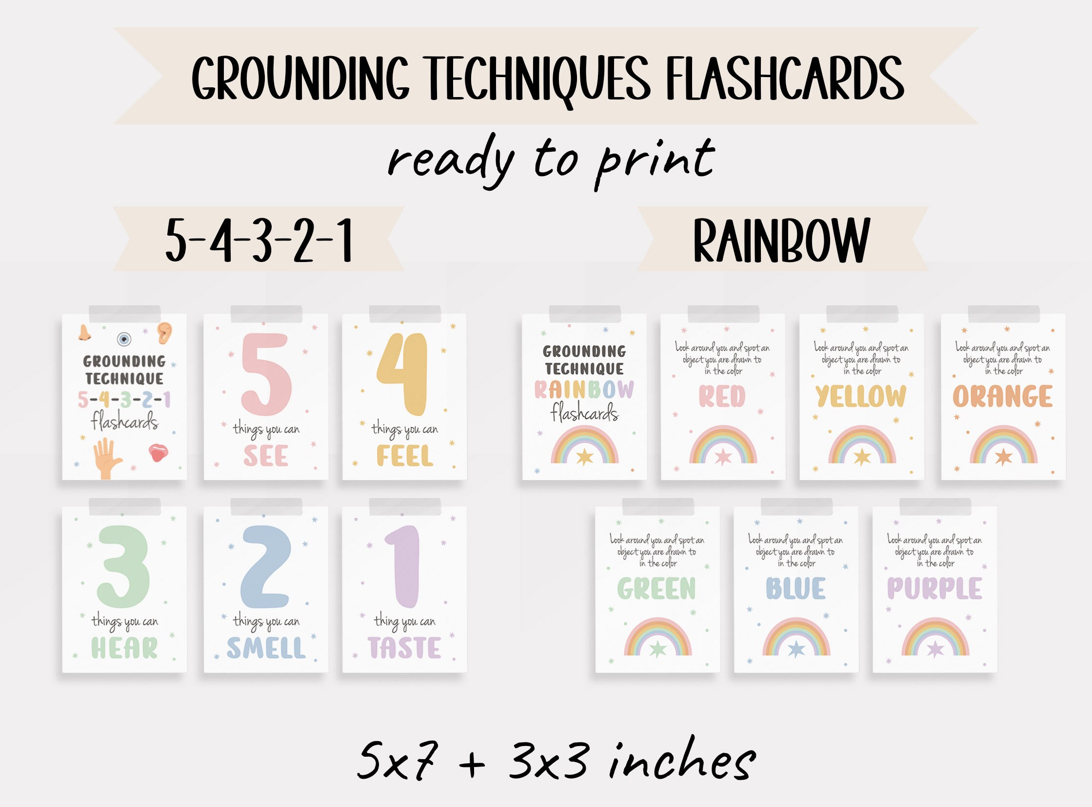 Rainbow Grounding Technique Flashcards & Posters | School Counselor ...