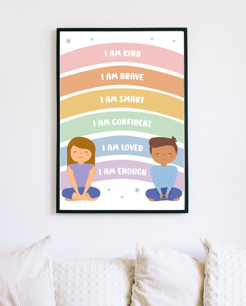 Affirmations for Kids I Am Loved Wall Art Motivational Poster Positive ...