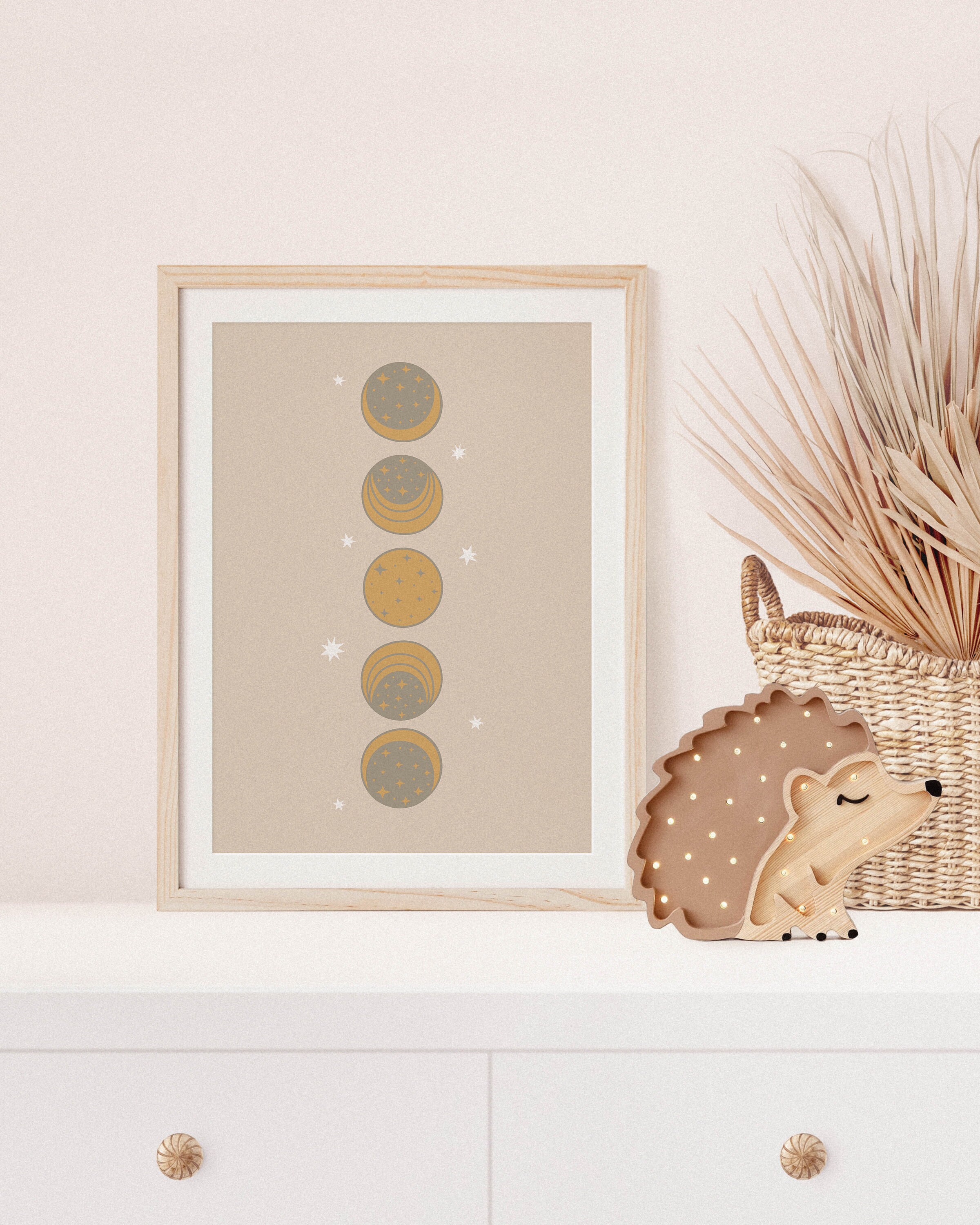 Moon Phases Poster Nursery Print Gender Neutral Cute Bedroom Muted ...