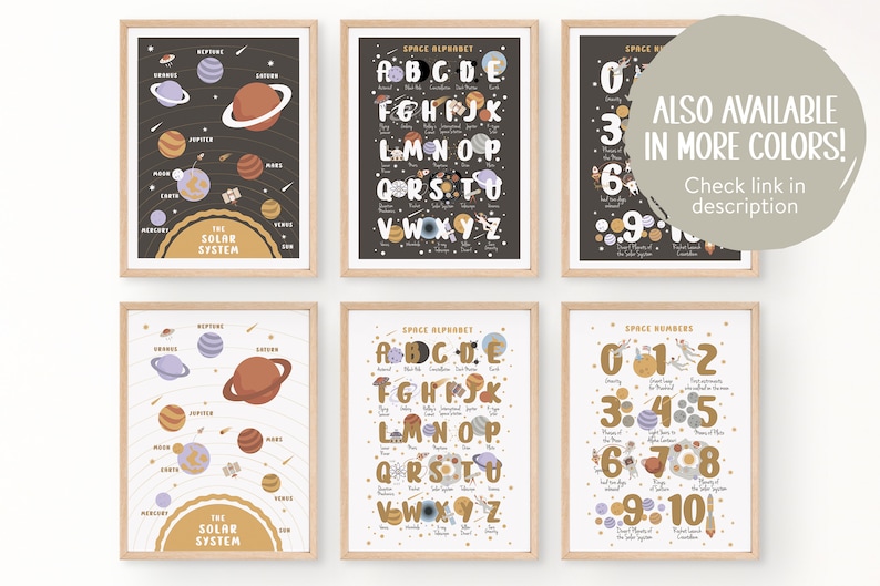 Space Educational Poster Set | Alphabet, Numbers & Solar System | Beige ...