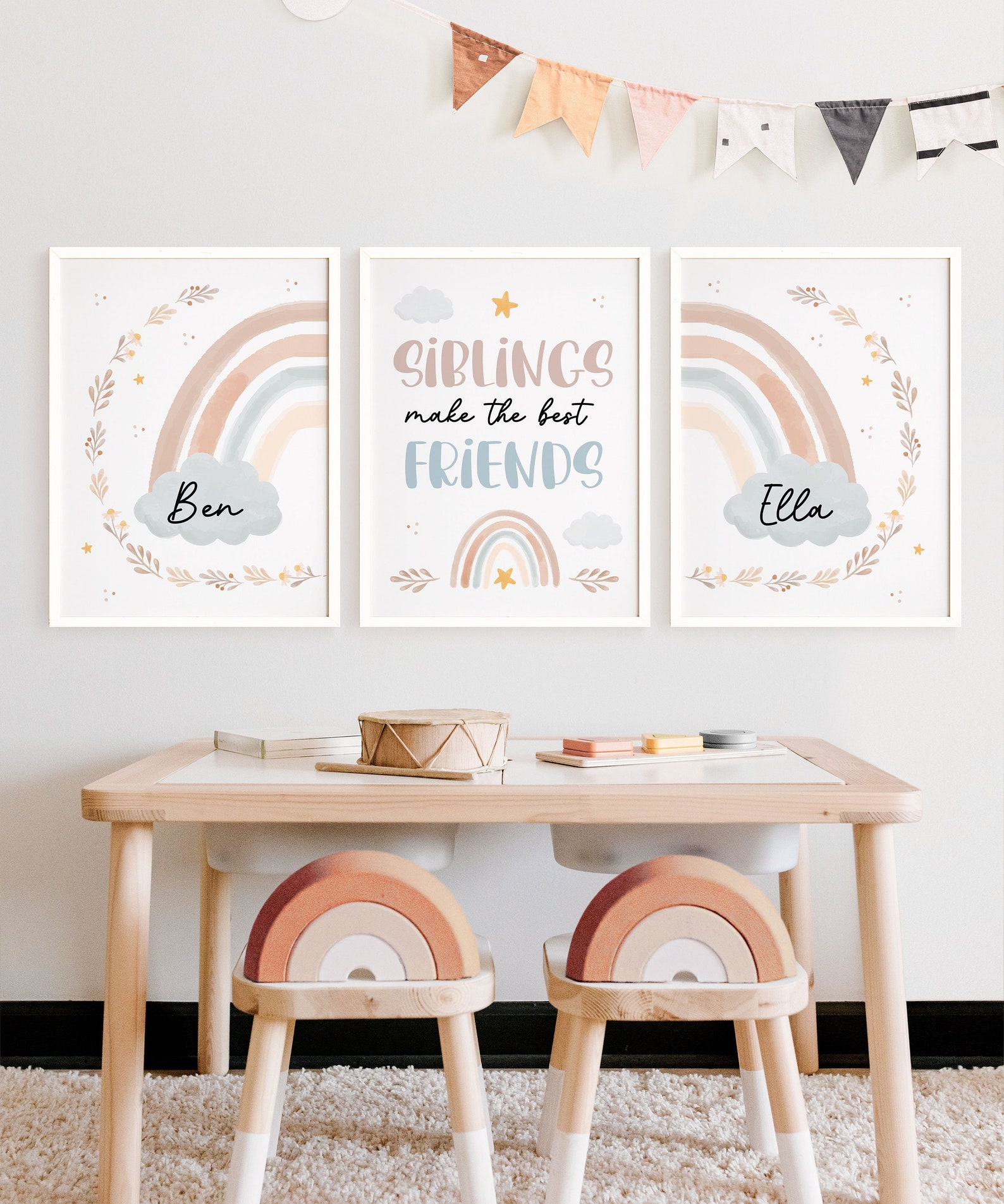 Custom Siblings Shared Room Poster Set | Name Print | Boho Nursery ...