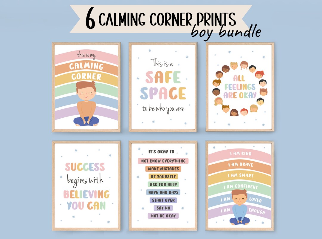 Calm Down Corner Bundle for Boys Affirmations Poster Montessori ...
