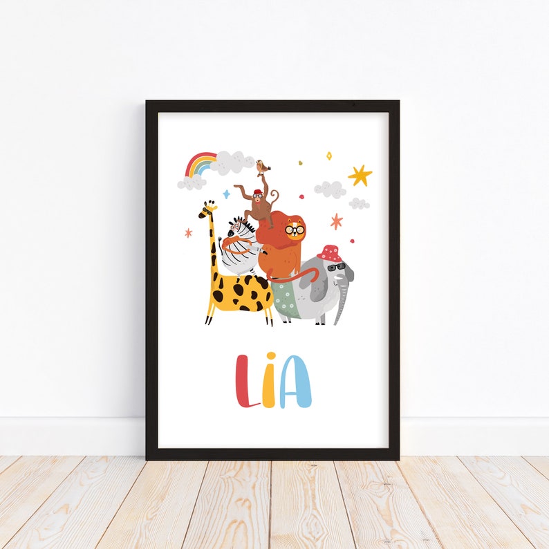 Zebra on Scooter Name Poster Set | Cute Watercolor Safari Animal Print ...