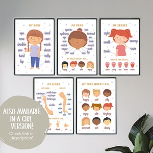 Boy's My Body Parts Educational Poster Set | Montessori Human Anatomy ...