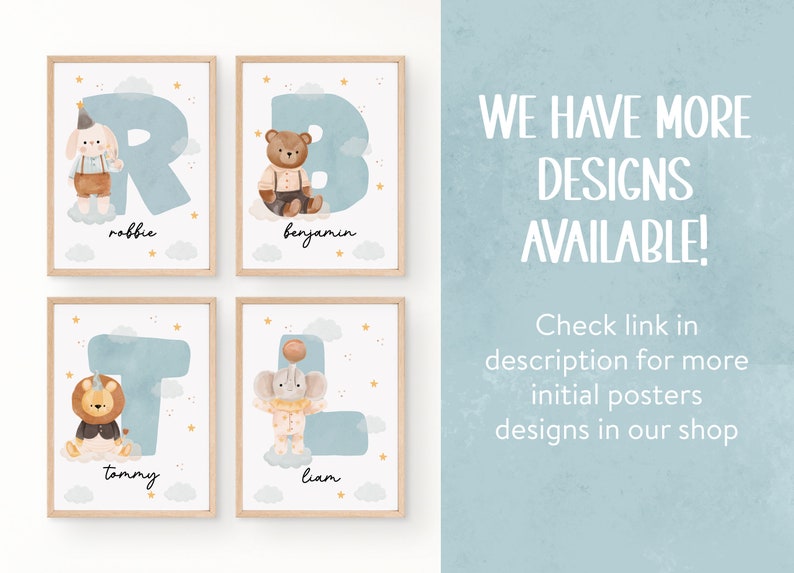 Custom Teddy Bear Name Initial Poster Personalized Nursery Decor ...