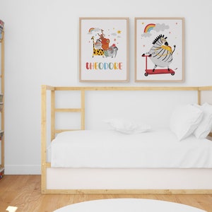 Zebra on Scooter Name Poster Set | Cute Watercolor Safari Animal Print ...