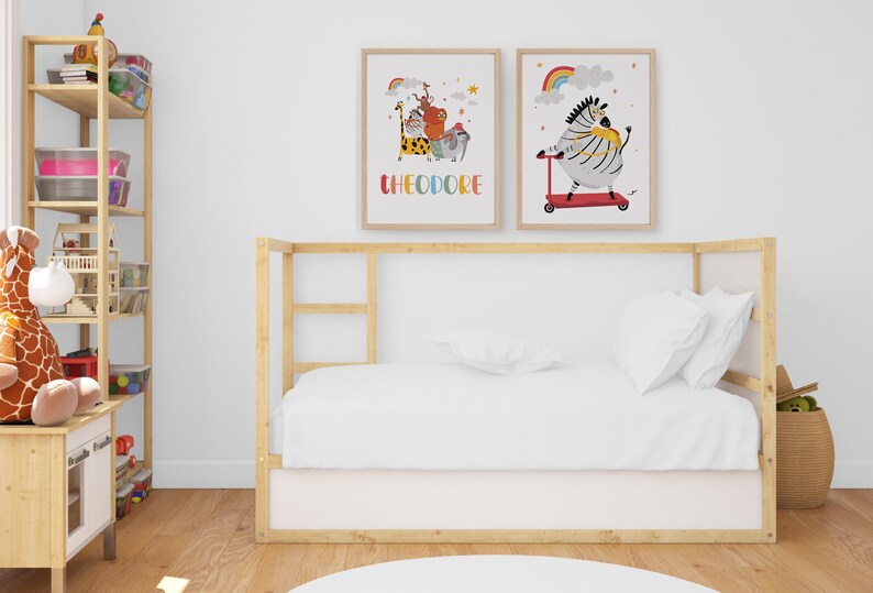 Zebra on Scooter Name Poster Set | Cute Watercolor Safari Animal Print ...