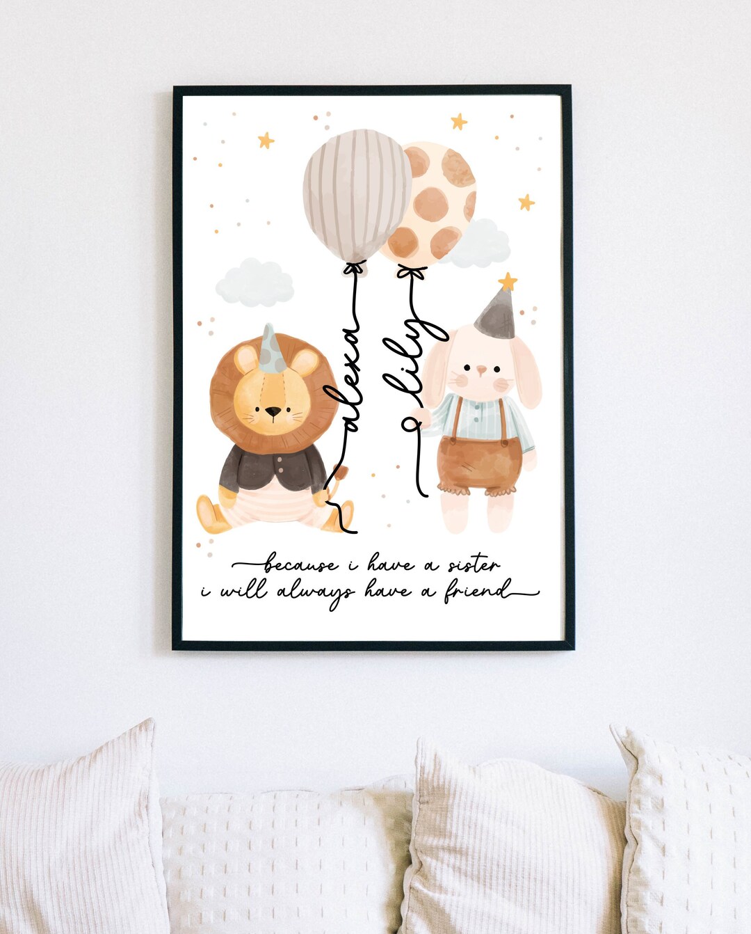 Custom Sisters Shared Room Poster Personalized Name Print Watercolor ...