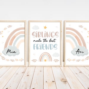 Custom Siblings Shared Room Poster Set | Name Print | Boho Nursery ...