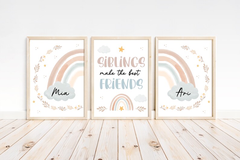 Custom Siblings Shared Room Poster Set | Name Print | Boho Nursery ...