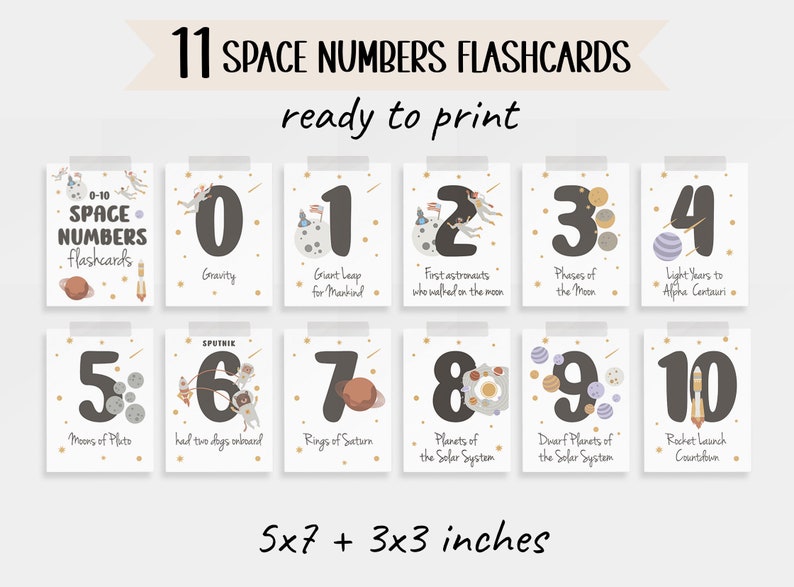 Outer Space Numbers Flashcards & Poster Preschool Flash - Etsy
