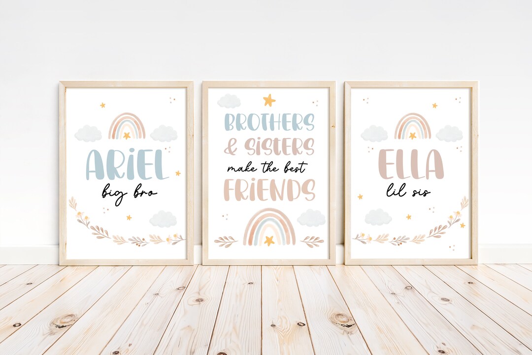 Custom Siblings Shared Room Poster Set | Name Print | Boho Nursery ...