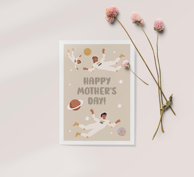 Personalized Space Themed Mothers Day Card Astronaut Family - Etsy
