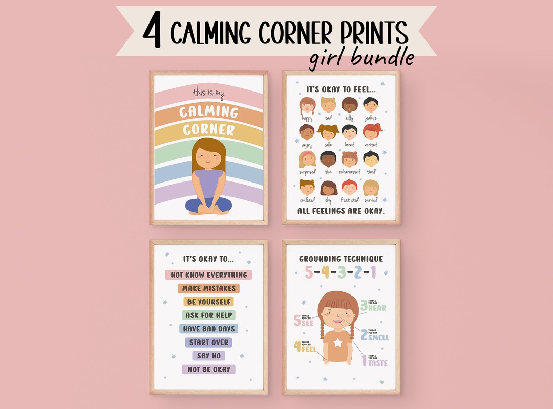 Calm Down Corner Posters for Girls Feelings Bundle Montessori ...