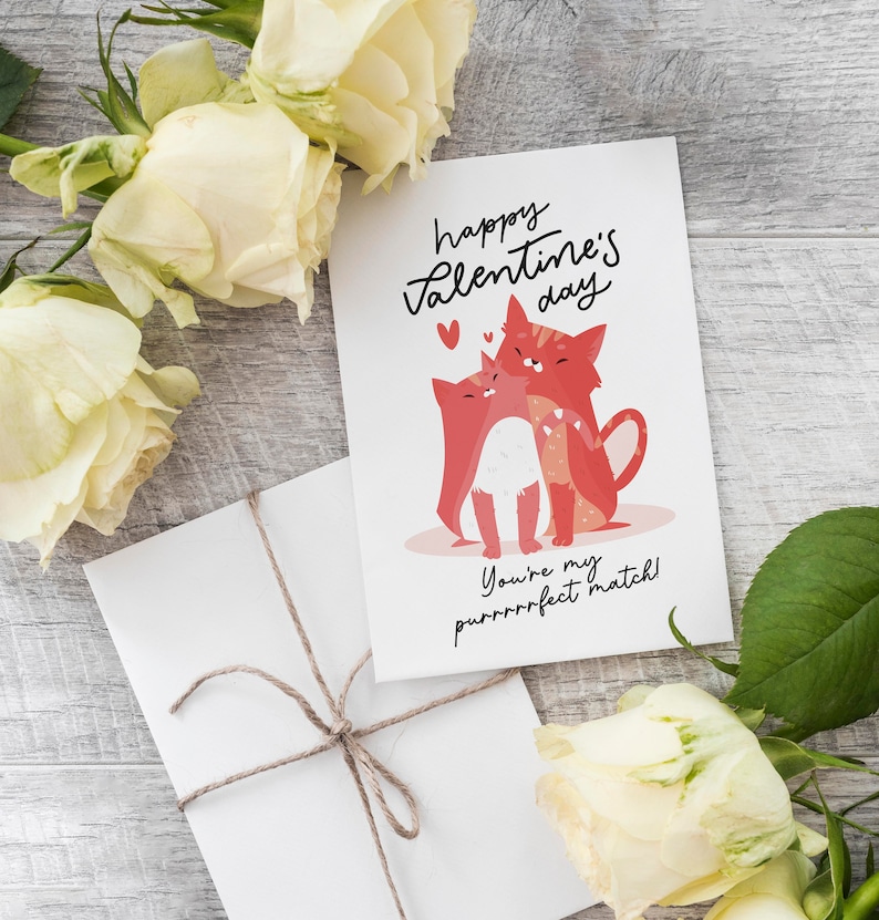 Printable Valentines Cats Couple Card Digital Valentines Day Card Youre ...