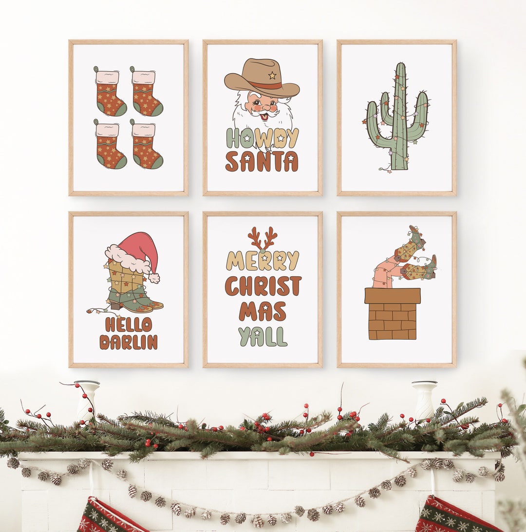 Western Christmas Gallery Wall Art Bundle Set of 6 Cowboy Howdy Xmas ...