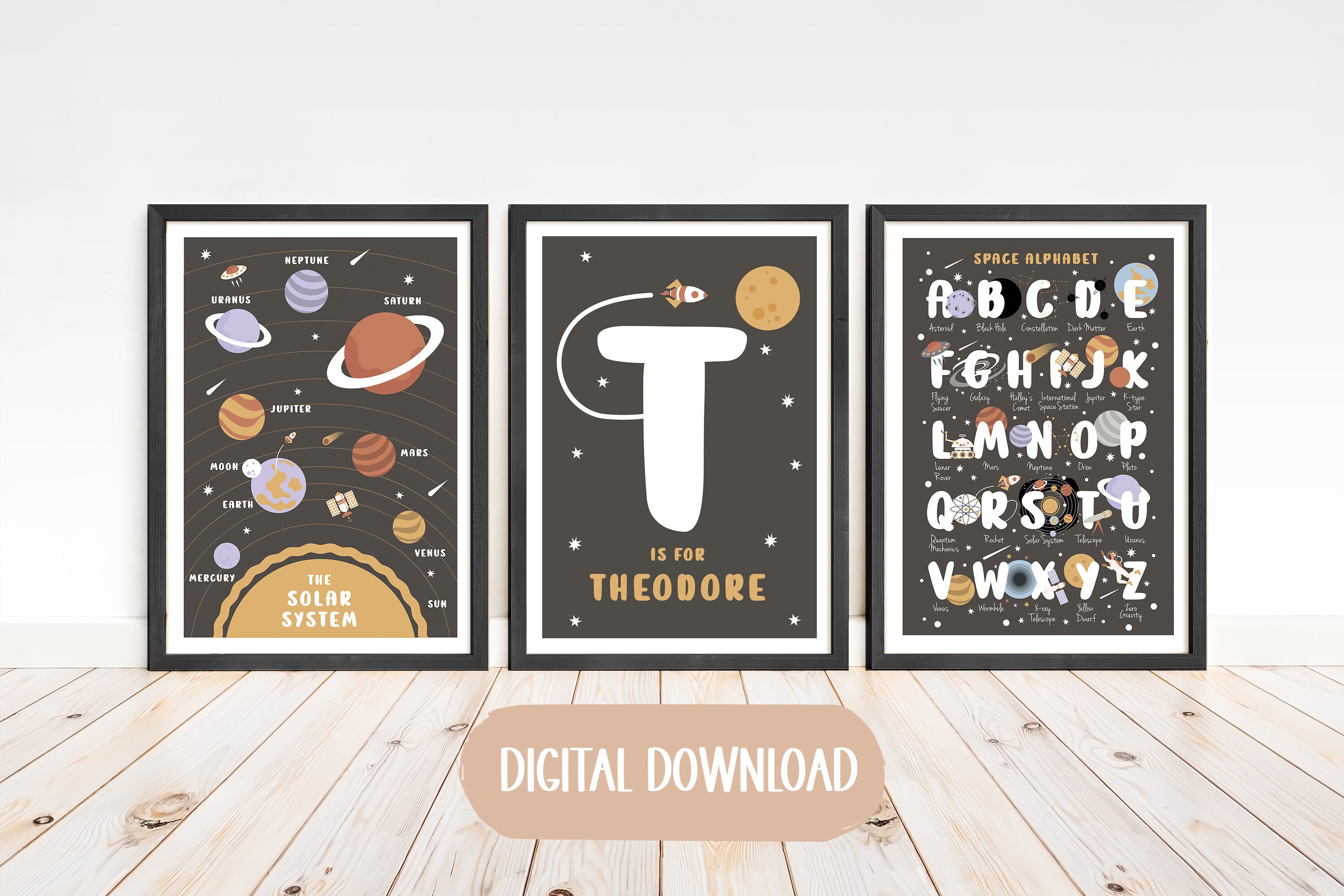 Space Name Initial Poster Set Alphabet & Solar System Prints - Etsy UK