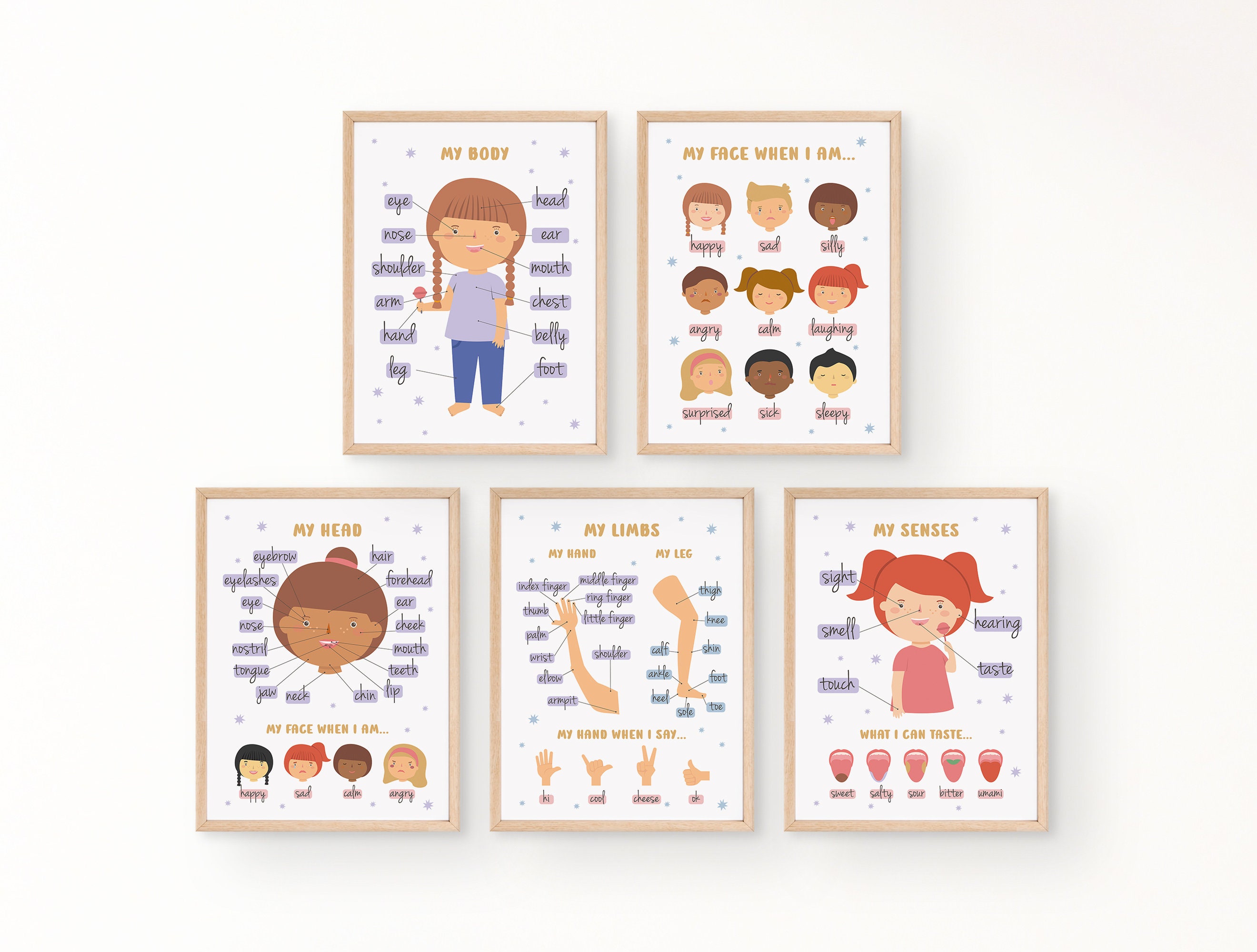 Girl's My Body Parts Educational Poster Set | Montessori Human Anatomy ...