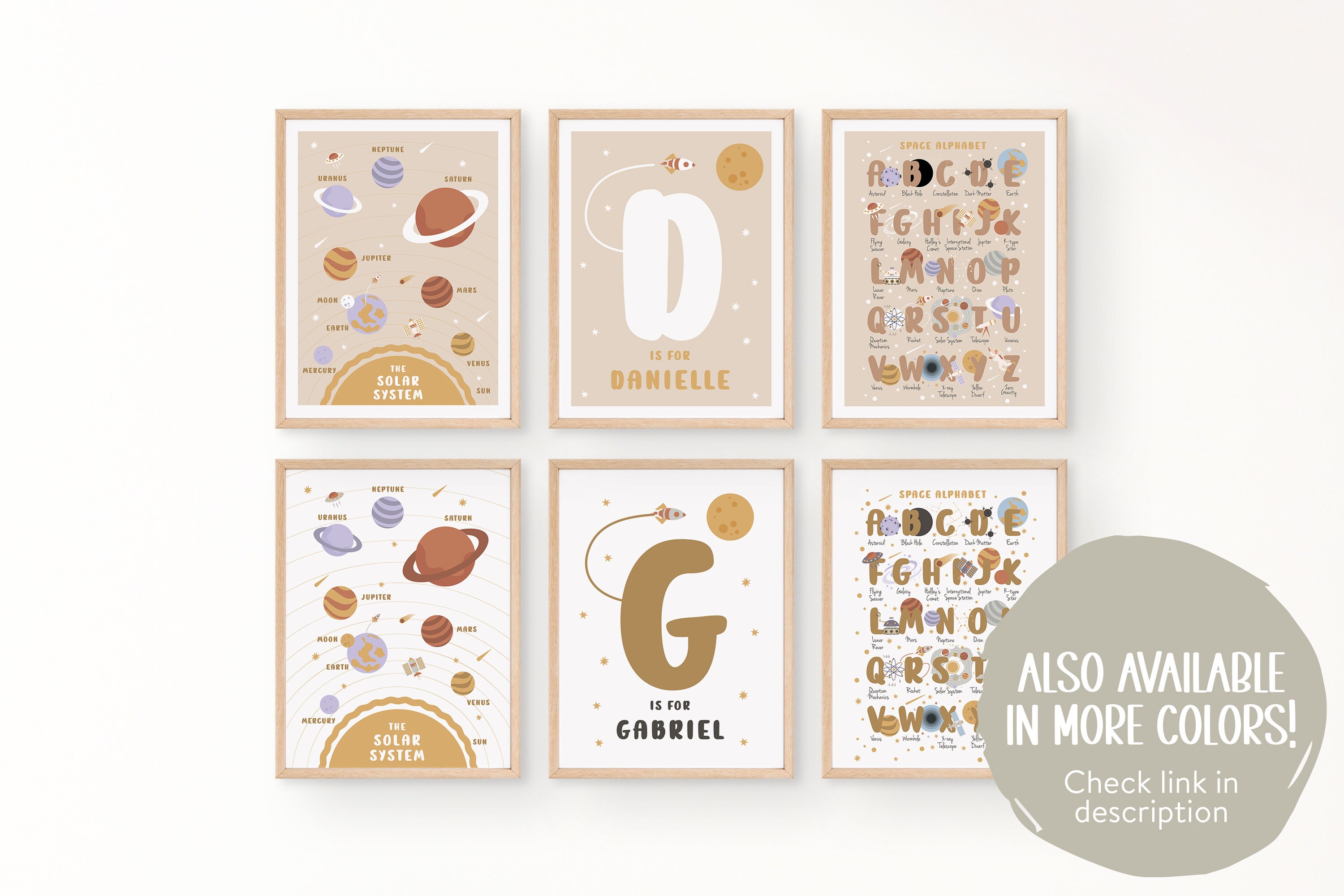 Space Name Initial Poster Set Alphabet & Solar System Prints ...