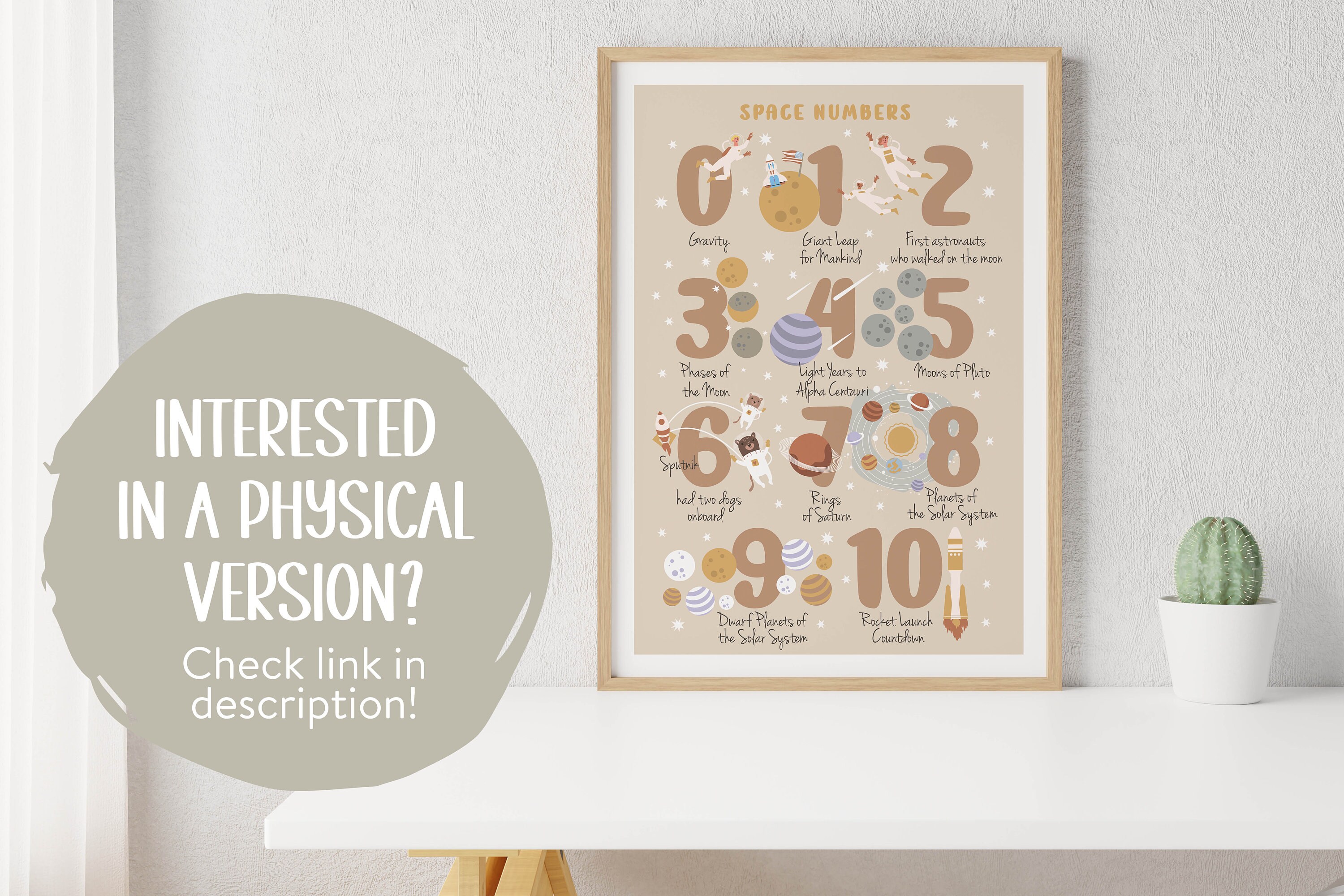 Space Numbers Classroom Print Learn the Numbers Preschool Homeschool ...