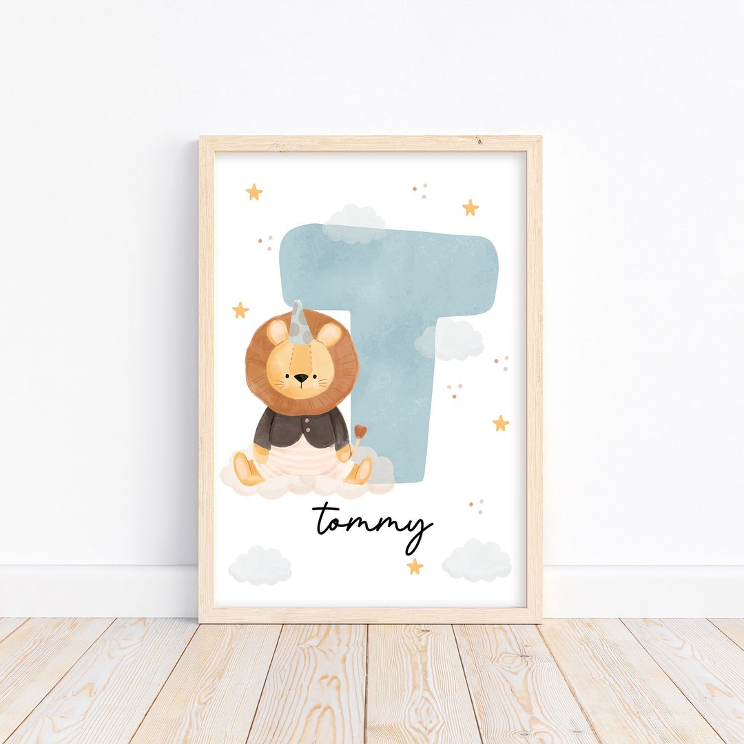 Custom Lion Name Initial Poster | Personalized Nursery Decor ...