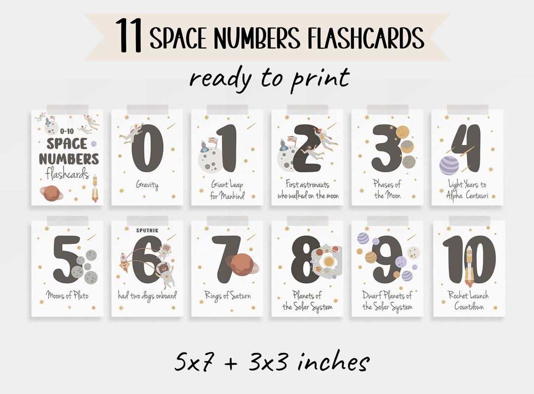 11 Outer Space Numbers Flashcards Preschool Flash Cards - Etsy