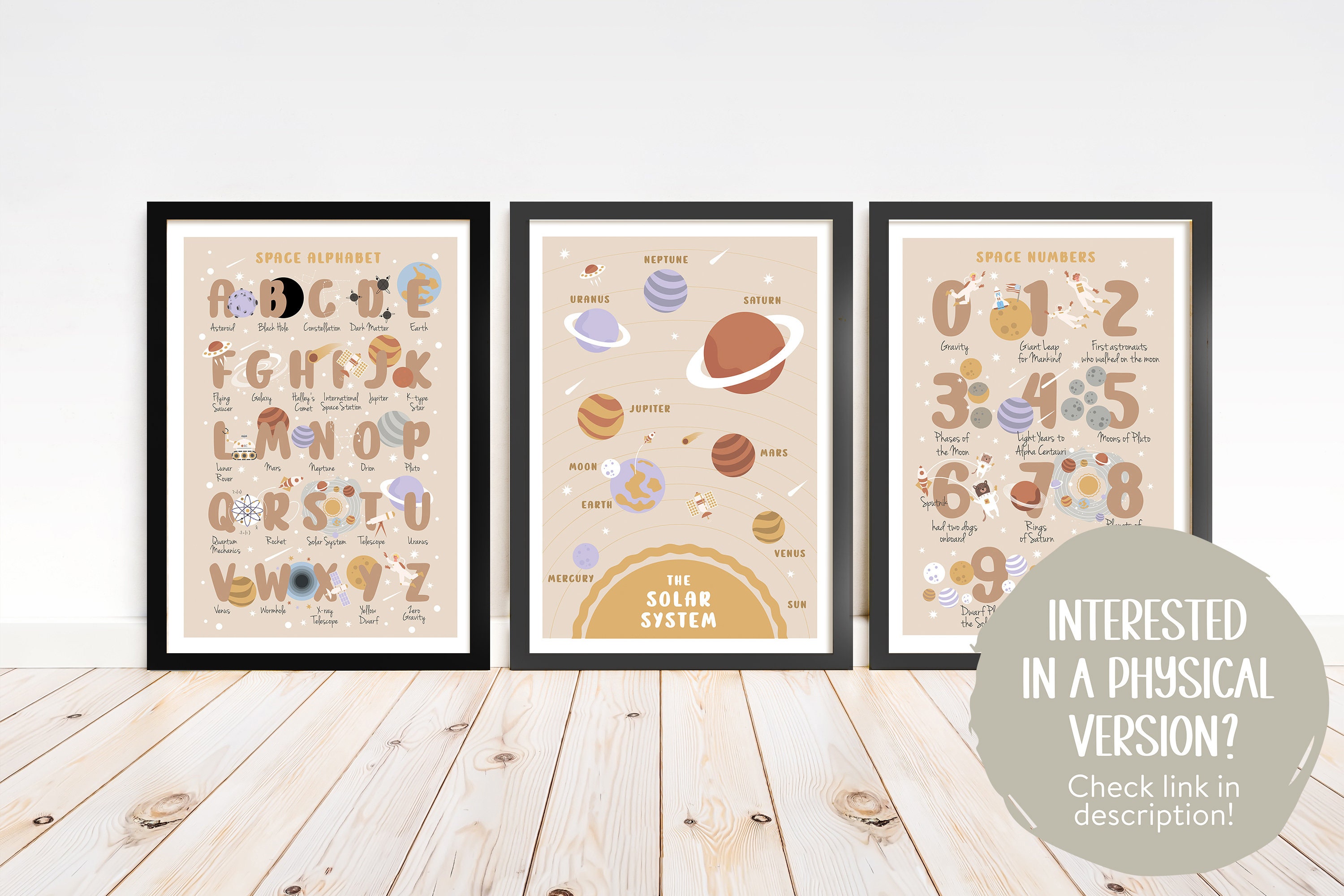 Space Educational Poster Set | Alphabet, Numbers & Solar System | Beige ...