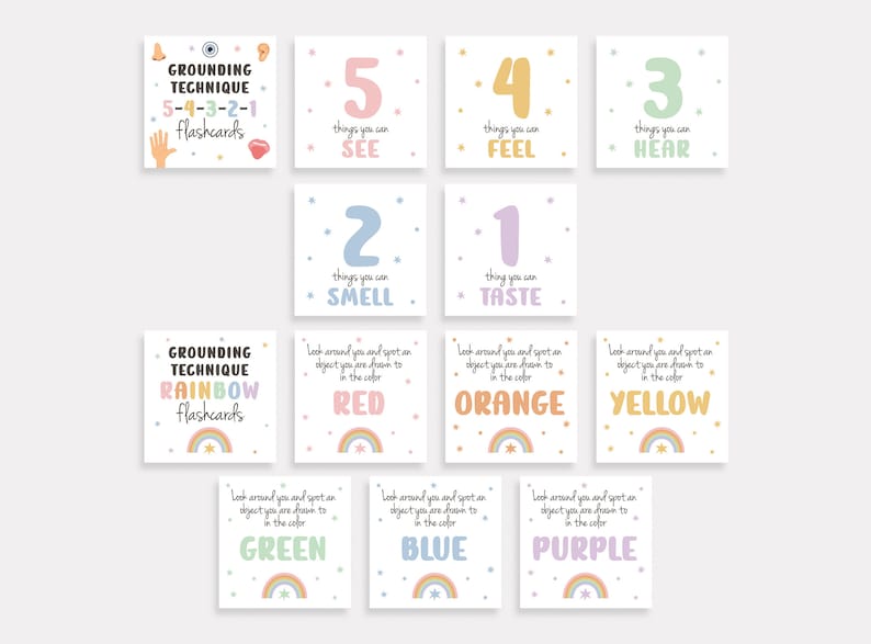 Rainbow Grounding Technique Flashcards & Posters | School Counselor ...